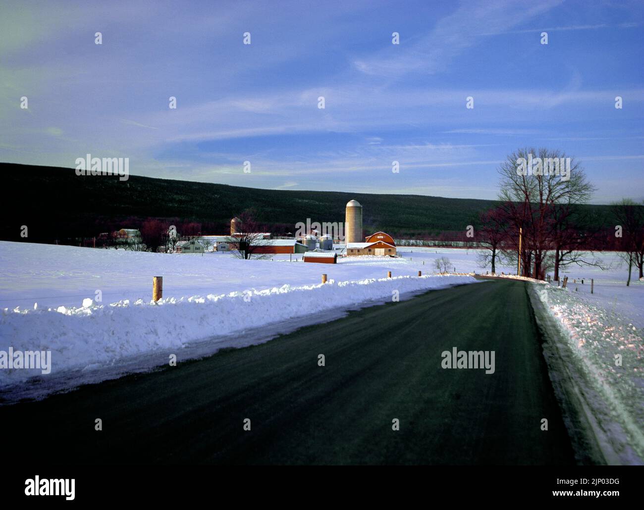 A rural road in a snowy landscape near Elmsport, Lycoming County ...