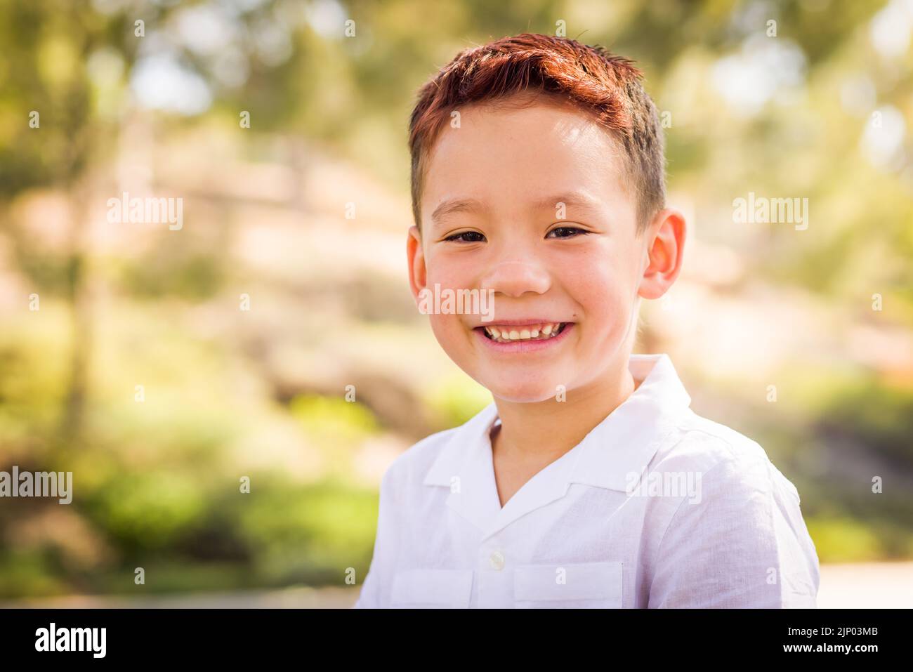Outdoor portrait of a mixed race Chinese and Caucasian boy Stock Photo ...