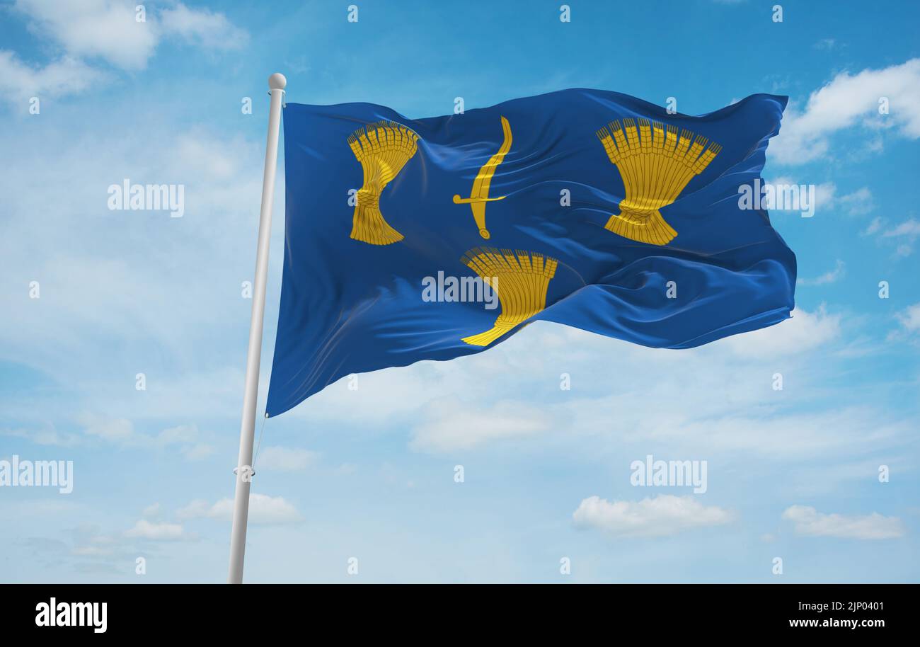 flag of Anglo-Frisian peoples Cheshire people at cloudy sky background ...