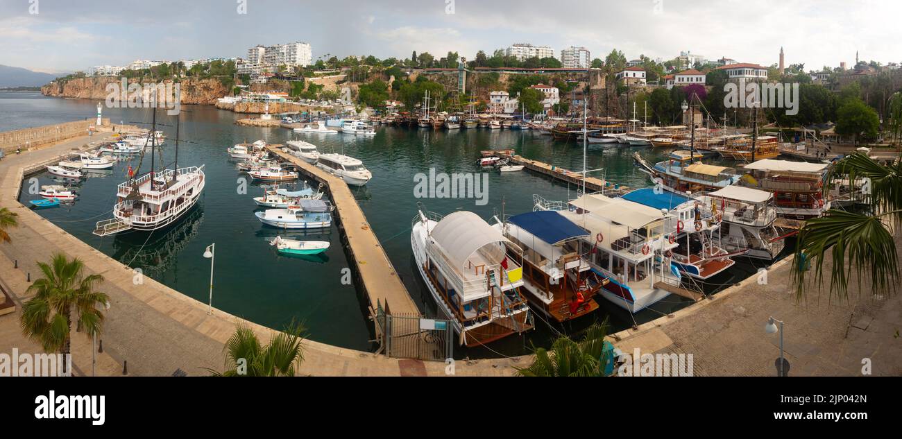 Panorama of the Antalya Old Town port with tourist ships Stock Photo ...