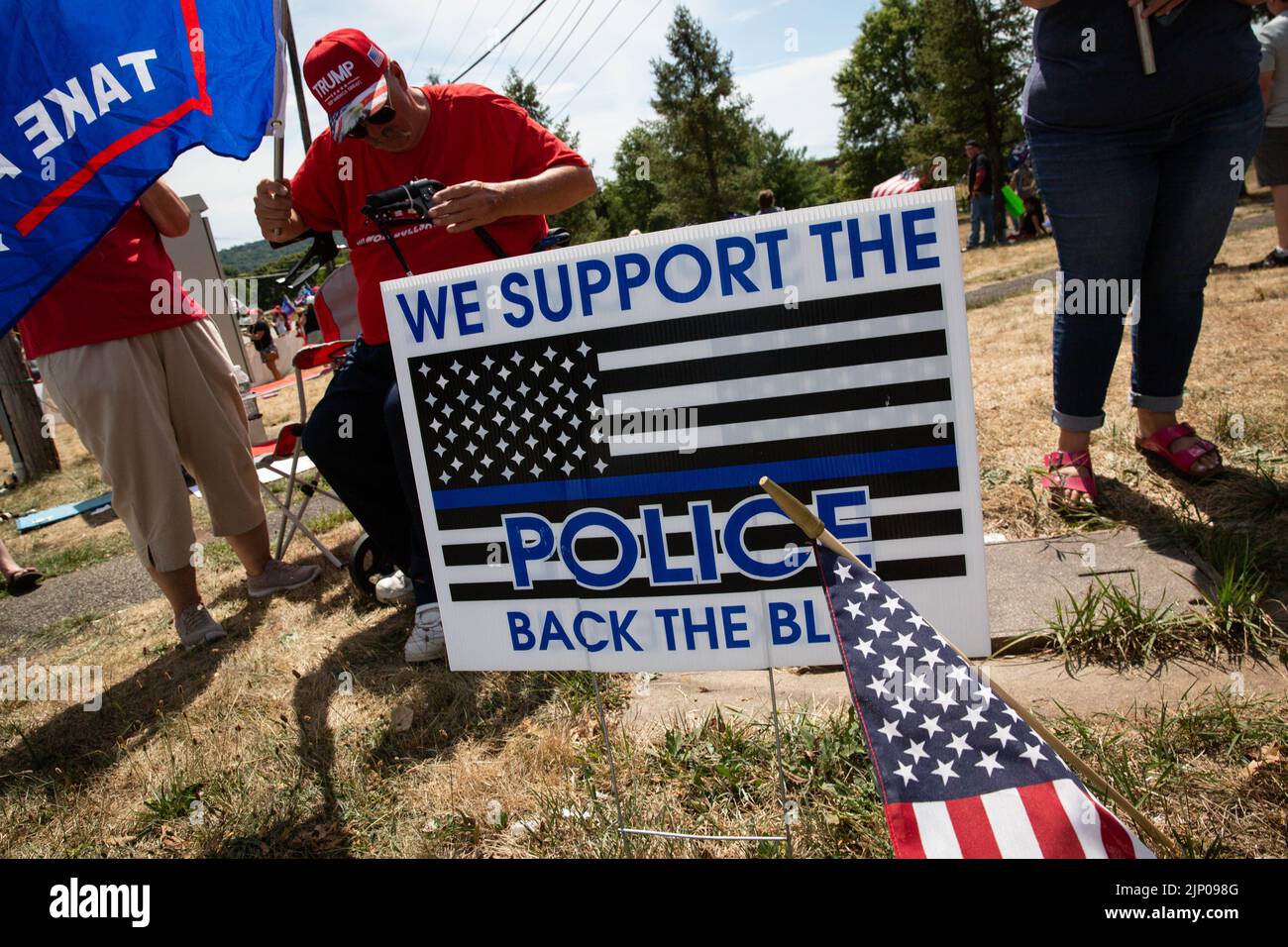 Bedminster, United States. 14th Aug, 2022. A placard that reads, "We ...