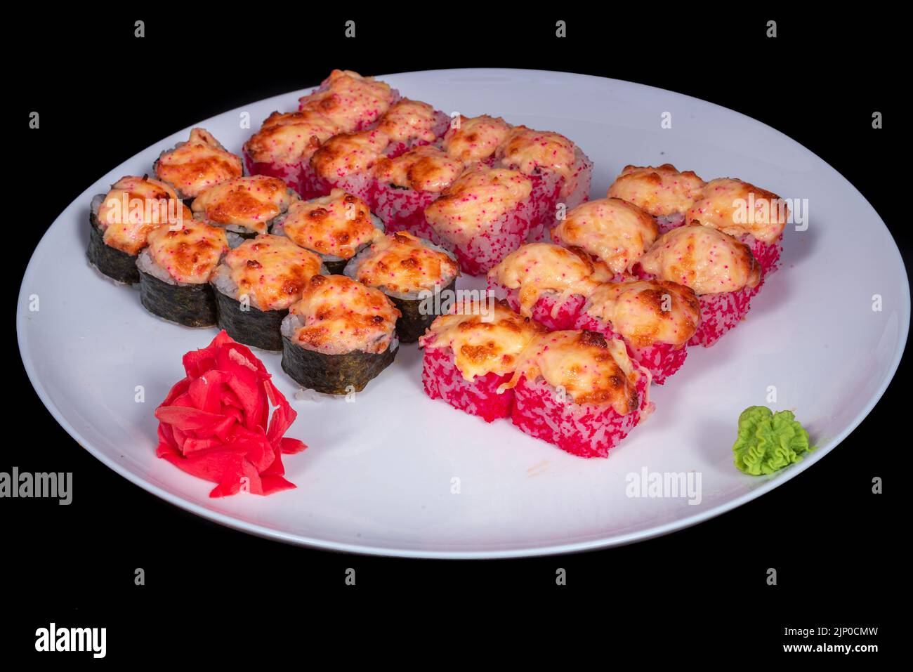 Japanese Cuisine - Sushi Roll with Shrimps and Conger, Avocado, Tobiko ...