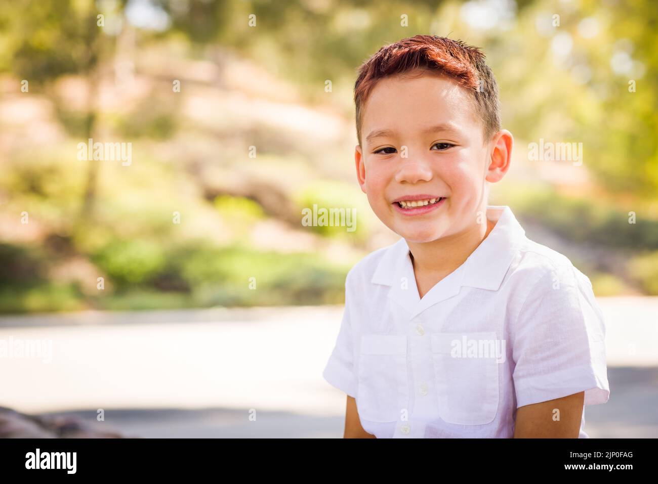 Outdoor portrait of a mixed race Chinese and Caucasian boy Stock Photo ...