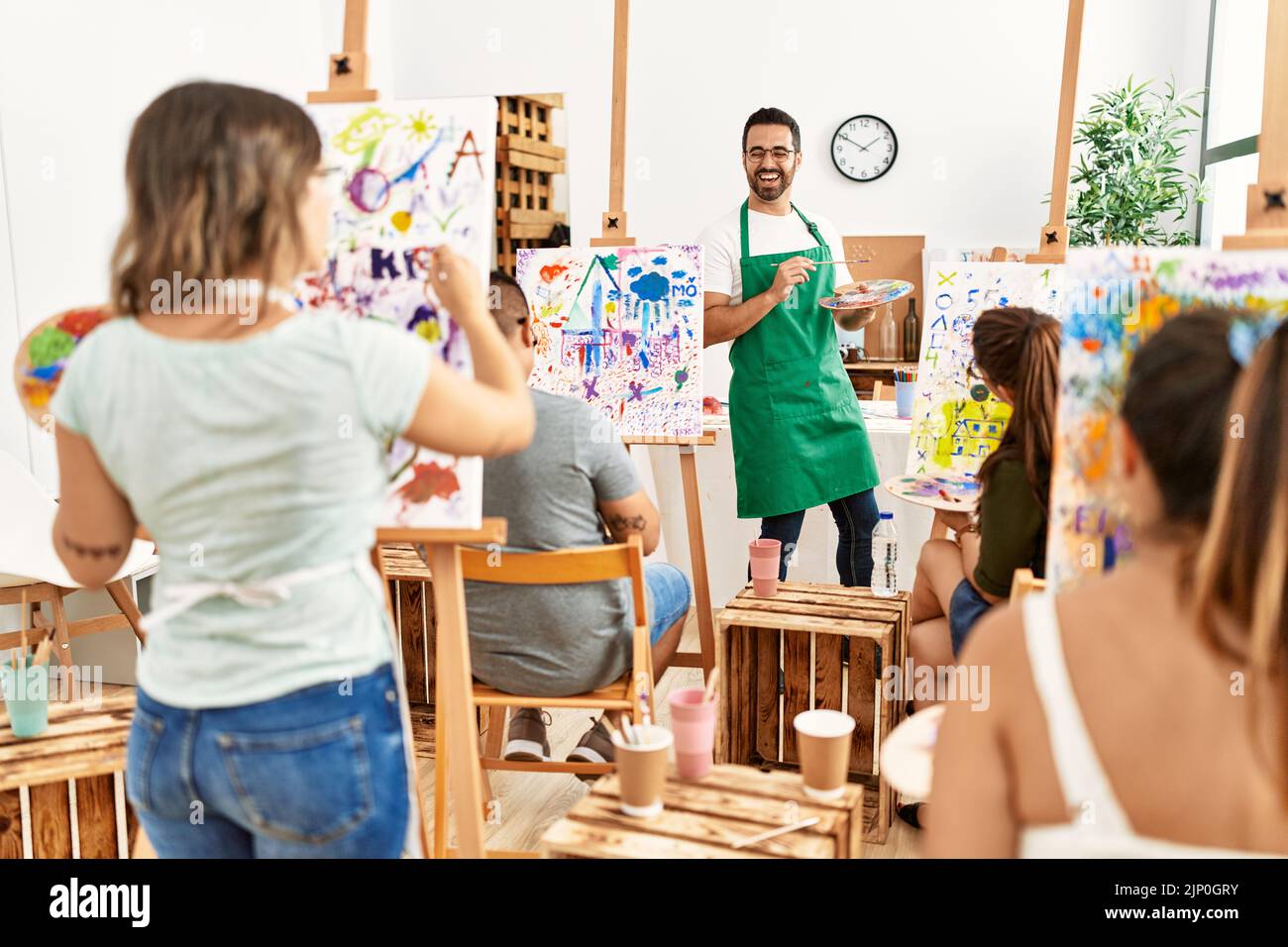 Group of paint students having draw lesson at art studio Stock Photo ...