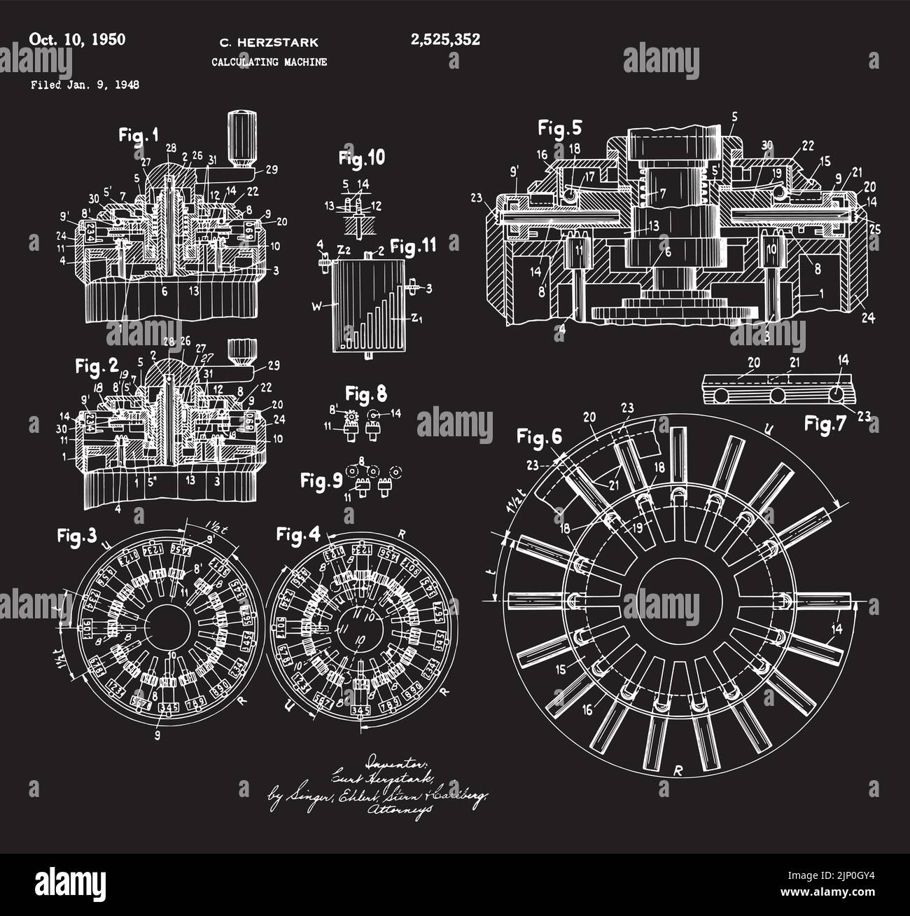 Vintage 1950 curta calculating machine patent art Stock Vector Image ...