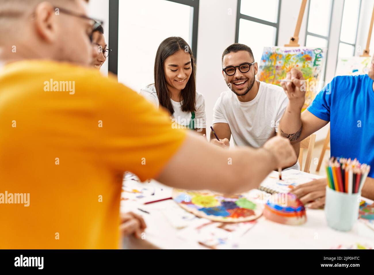 Group of people drawing at art studio Stock Photo - Alamy