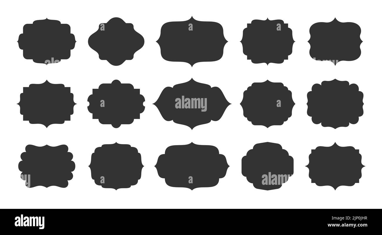 Black labels set, different geometric shape with ornamental border ...