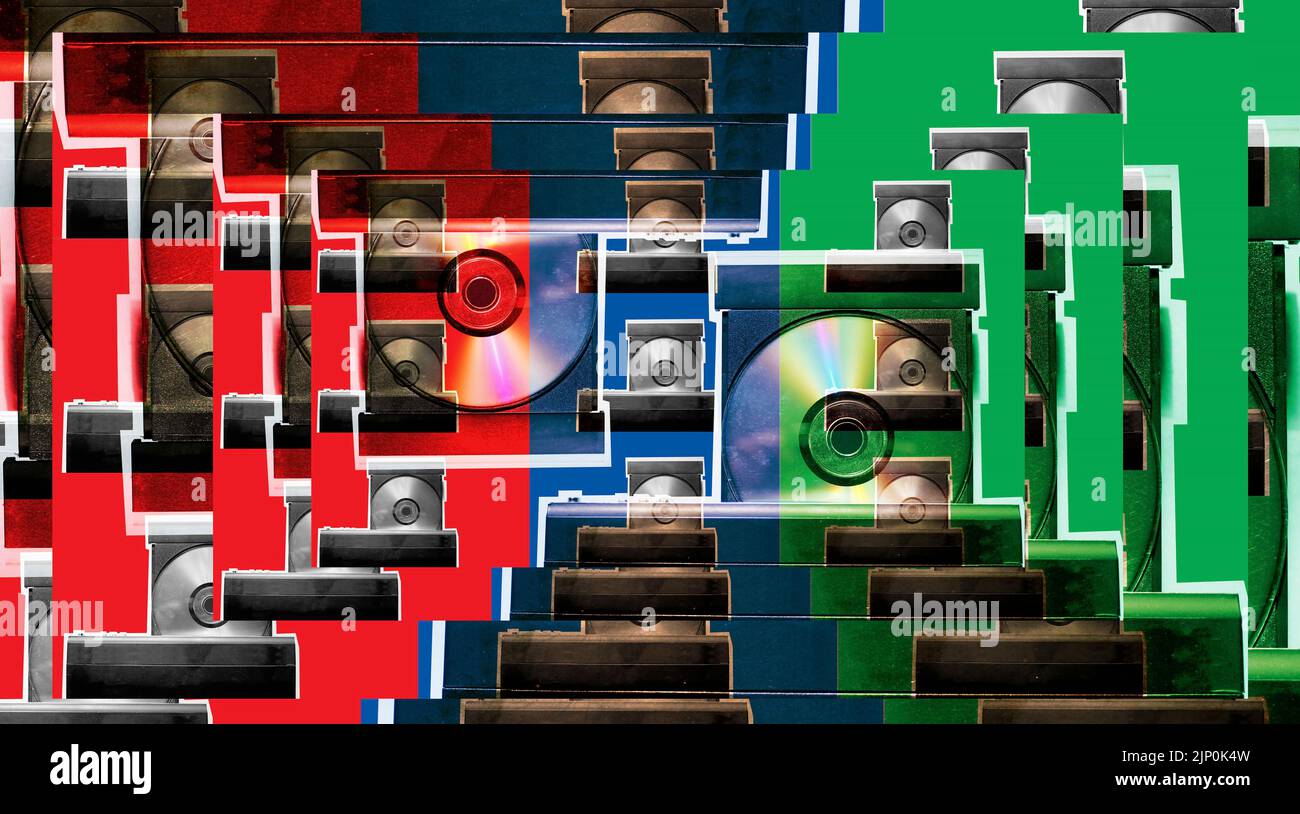 Pattern collage of dirty retro styled dvd player with disk. mozaic ...