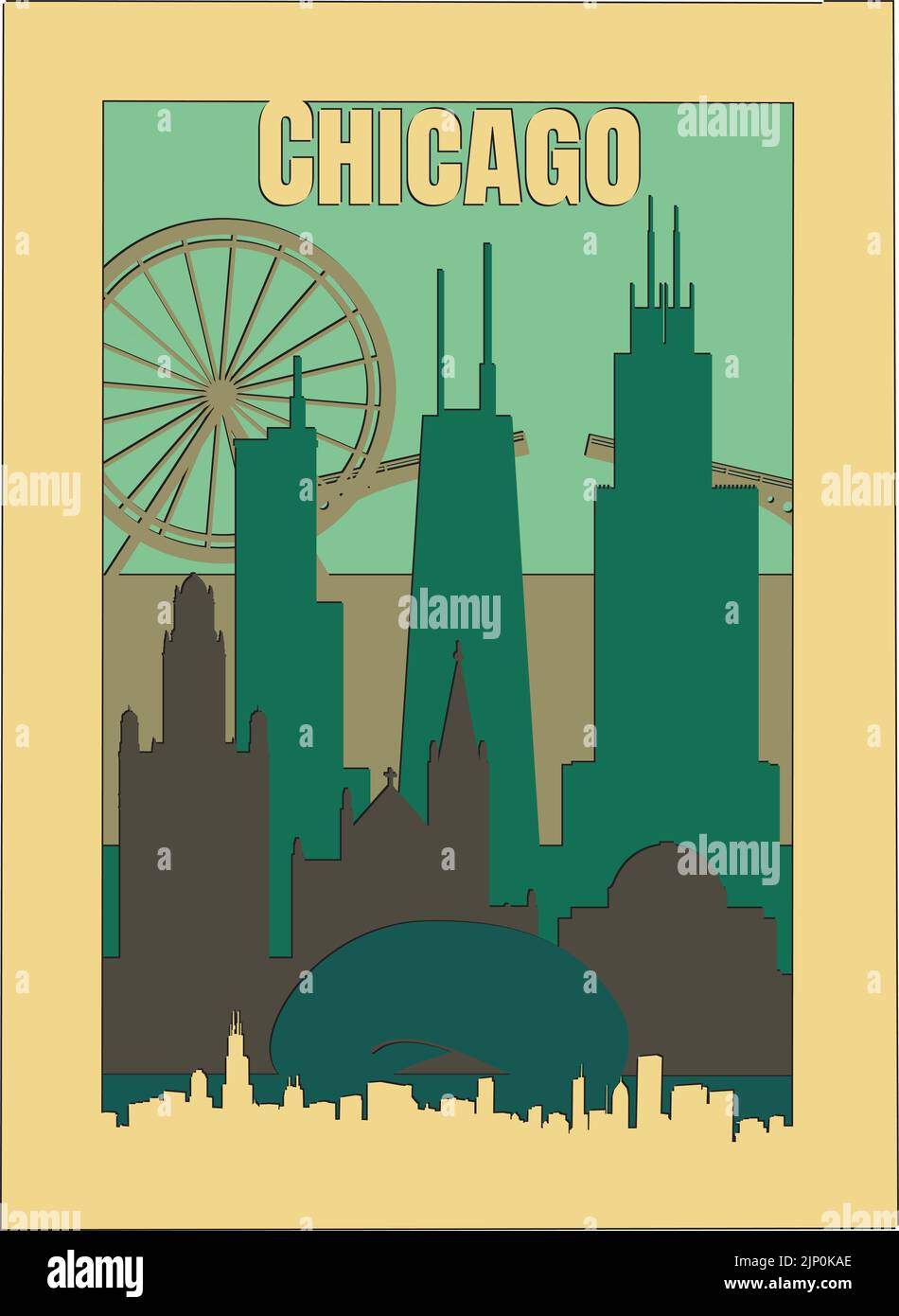 Chicago vintage skyline illustration hi-res stock photography and ...