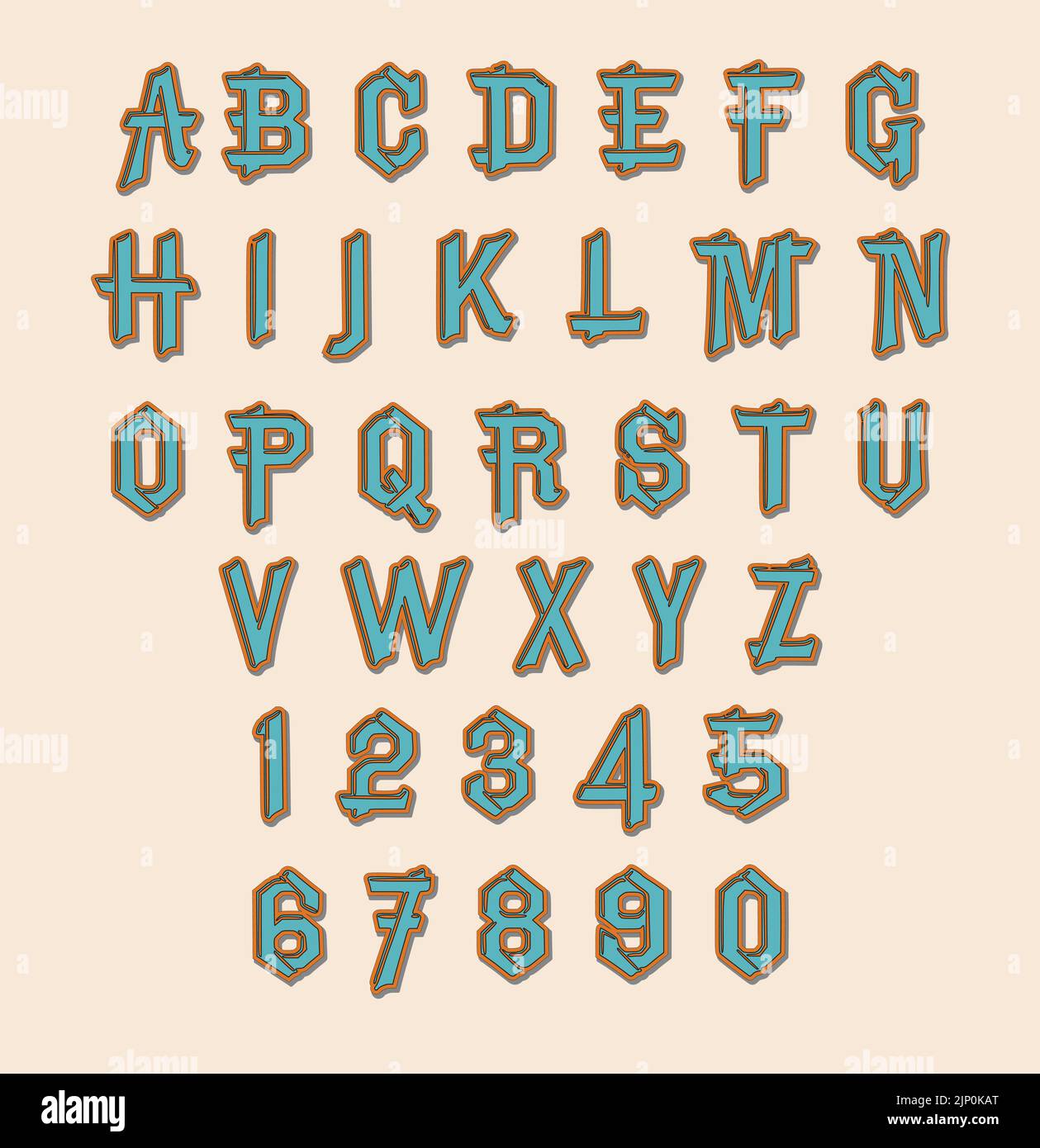 Vintage font effect. Set of capital letters and numbers. Vector ...