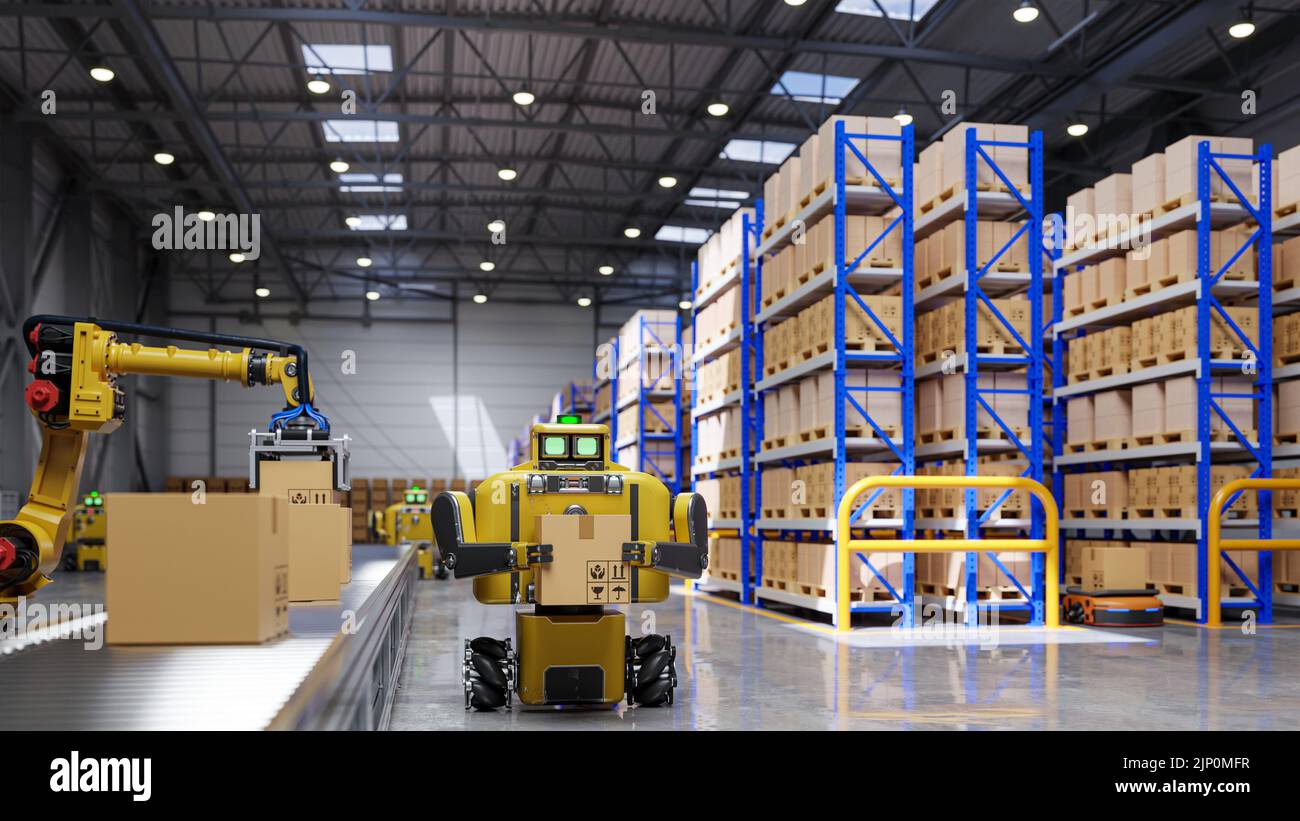 Technology in the 4.0 era that uses AI robots to work.3D rendering ...