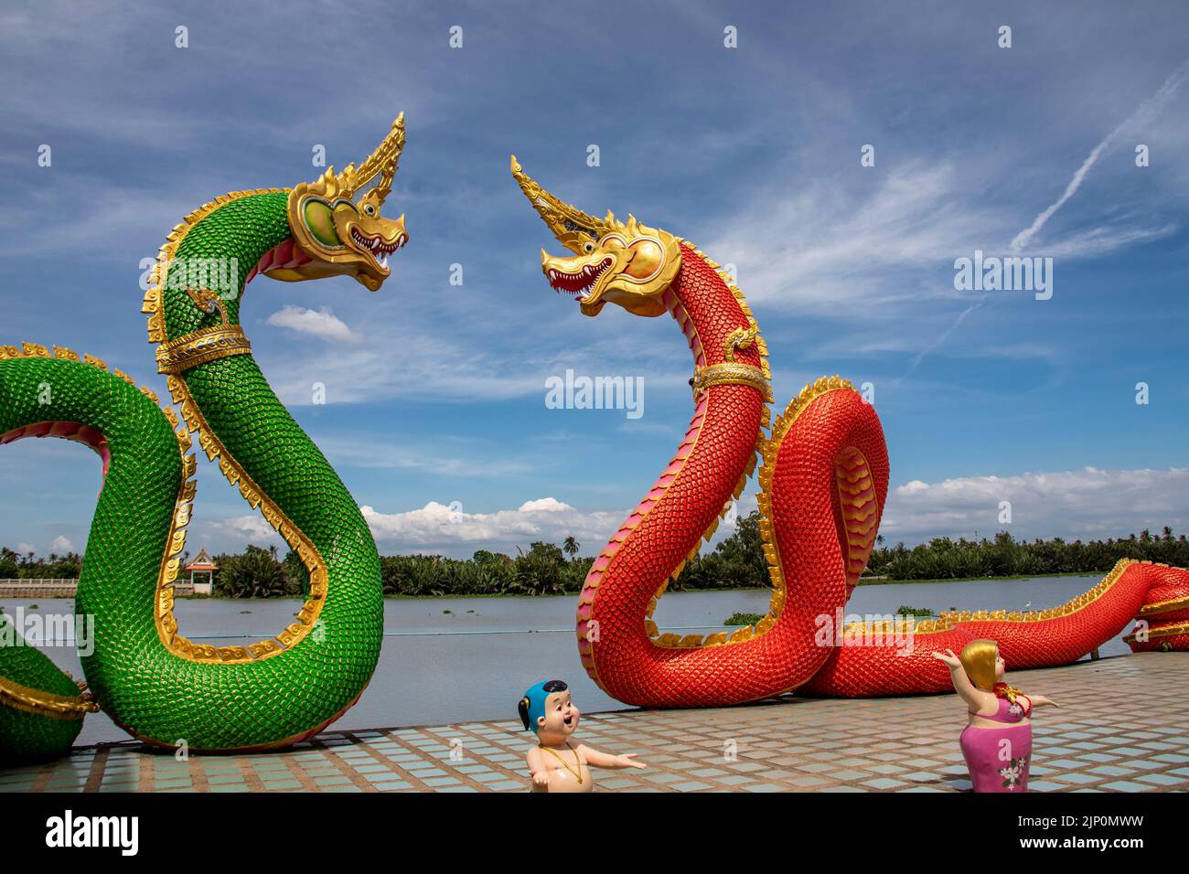 the gigantic Phaya Nak statue in Wat Saman Rattanaram in Chachoengsao ...