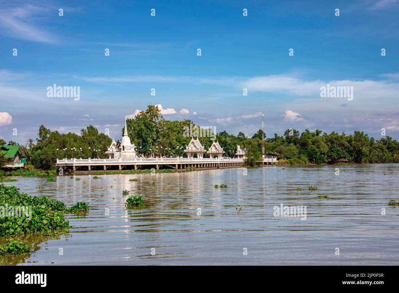 the lake view of Monument of King Taksin aside the Bang Pakong river in Chachoengsao Thailand ...