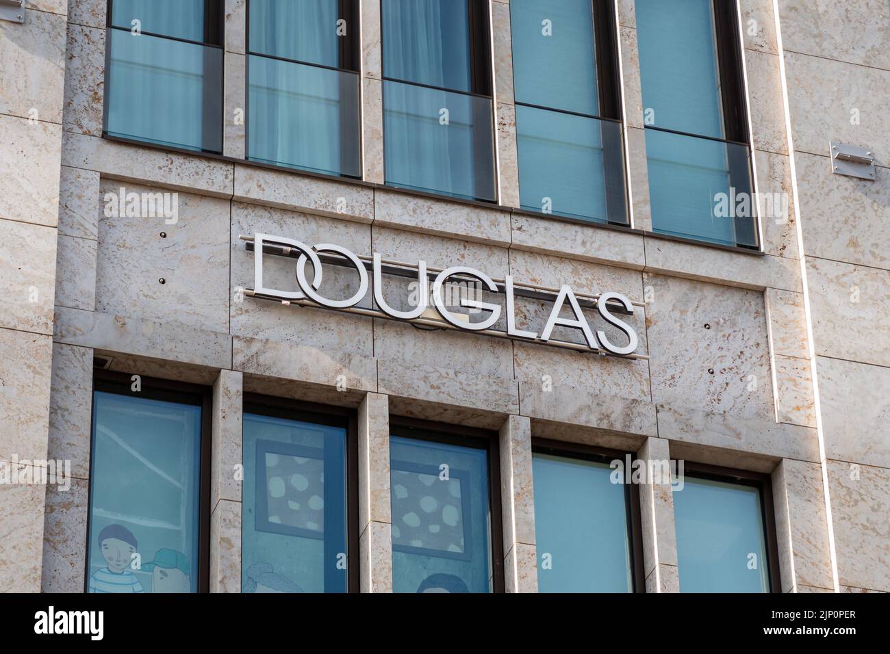 Douglas chain store logo on the exterior of a shopping mall. German ...