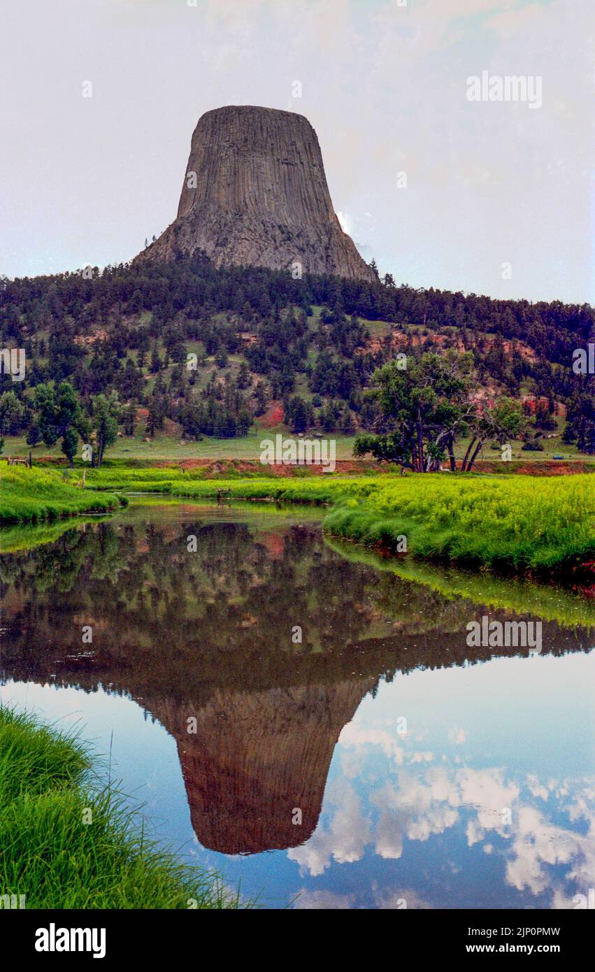 Morning at Devils Tower National Monument, a butte rising above the ...