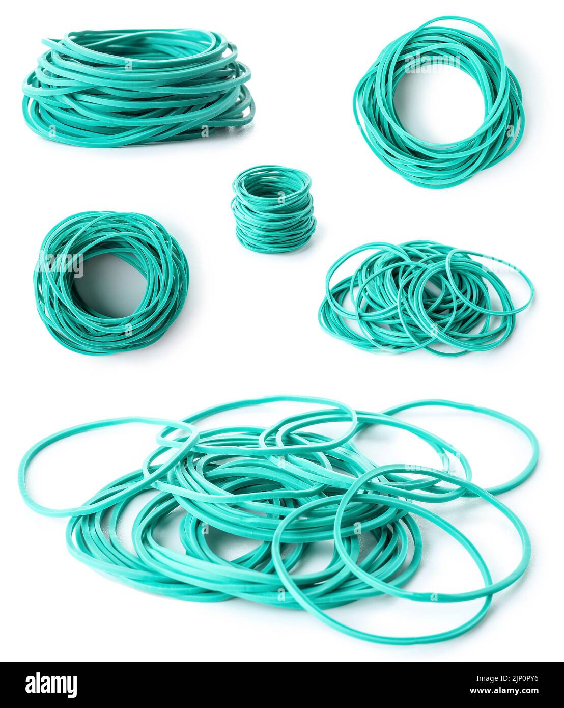 Collage of elastic bands on white background Stock Photo - Alamy