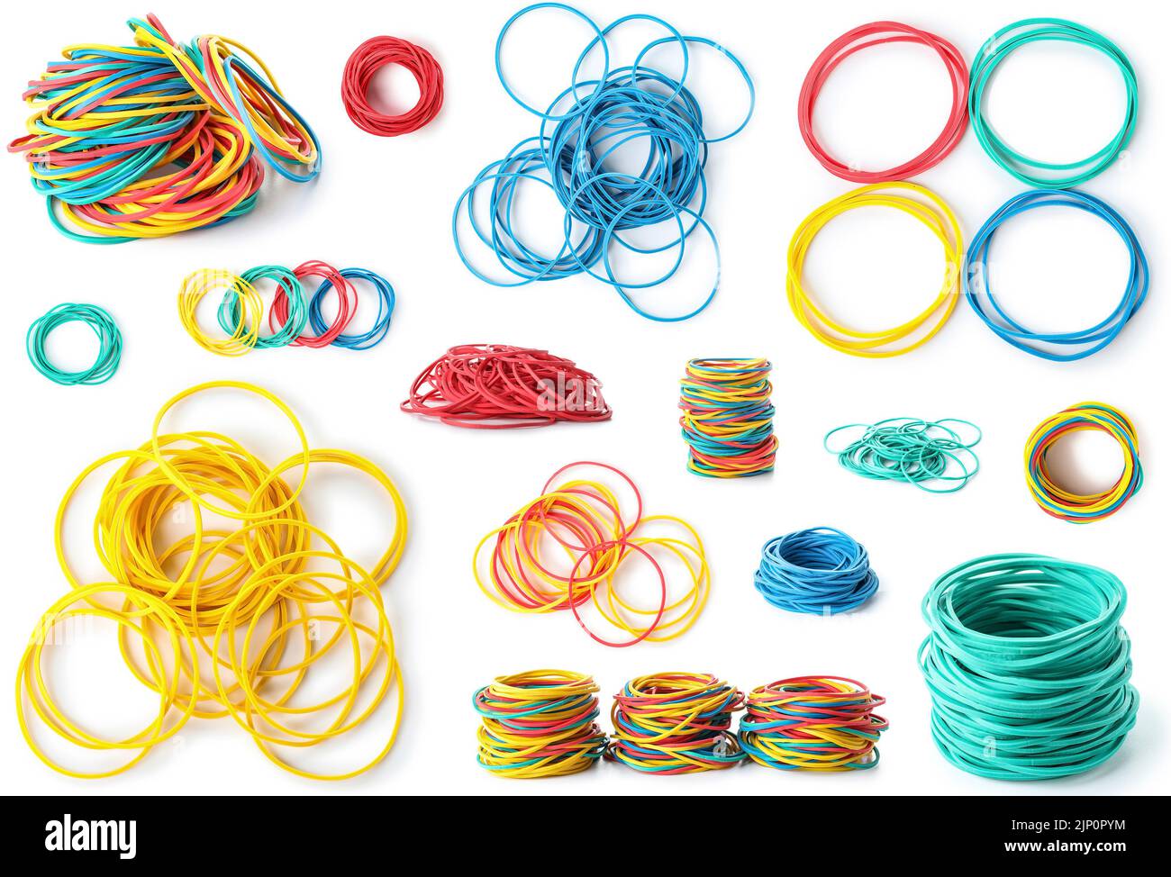 Collection of colorful rubber bands on white background Stock Photo - Alamy