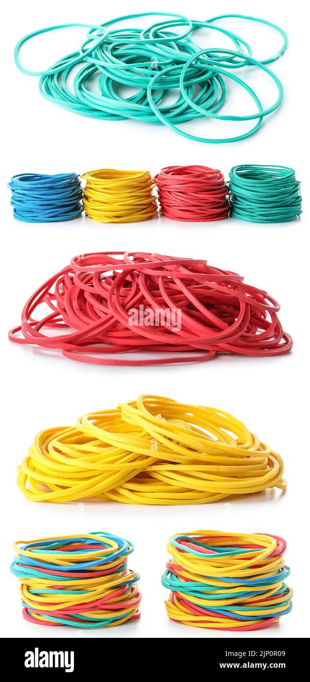 Set of colorful rubber bands on white background Stock Photo - Alamy