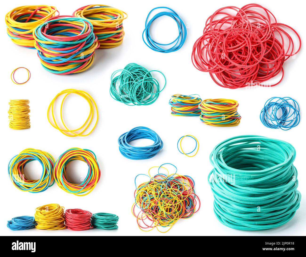 Group of colorful rubber bands on white background Stock Photo - Alamy