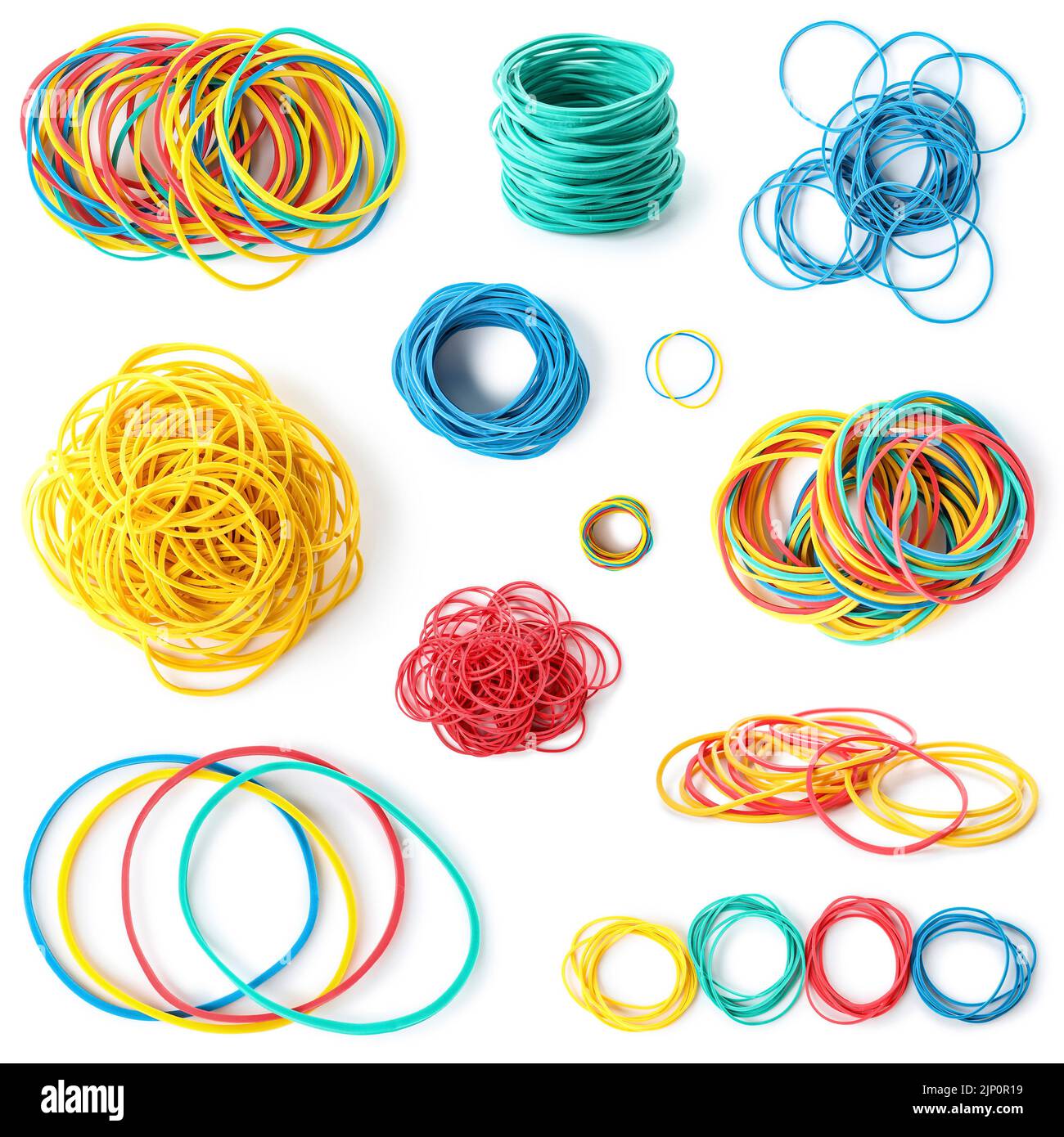 Set of colorful elastic bands on white background Stock Photo - Alamy
