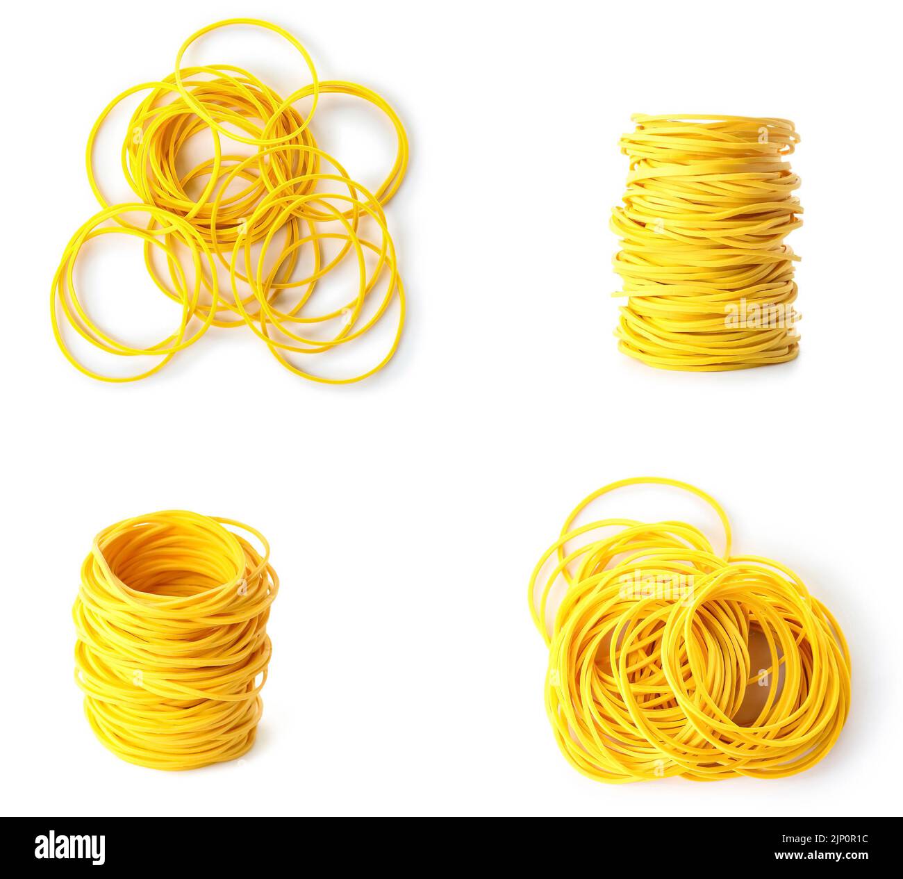 Set of yellow elastic bands on white background Stock Photo - Alamy