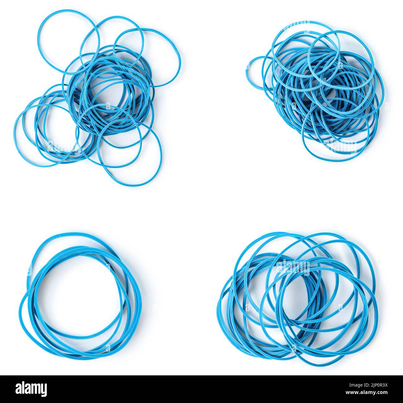 Collection of blue elastic bands on white background, top view Stock ...