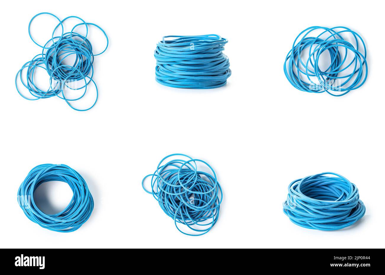 Set of blue elastic bands on white background Stock Photo - Alamy