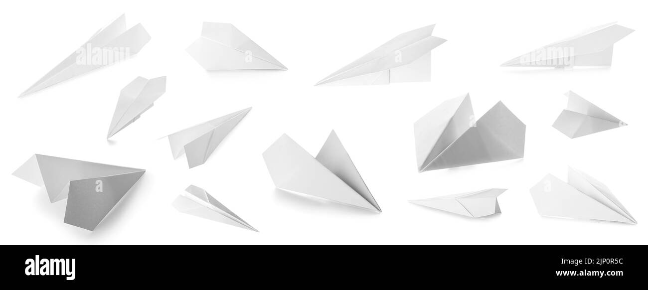 Set of paper planes on white background Stock Photo - Alamy