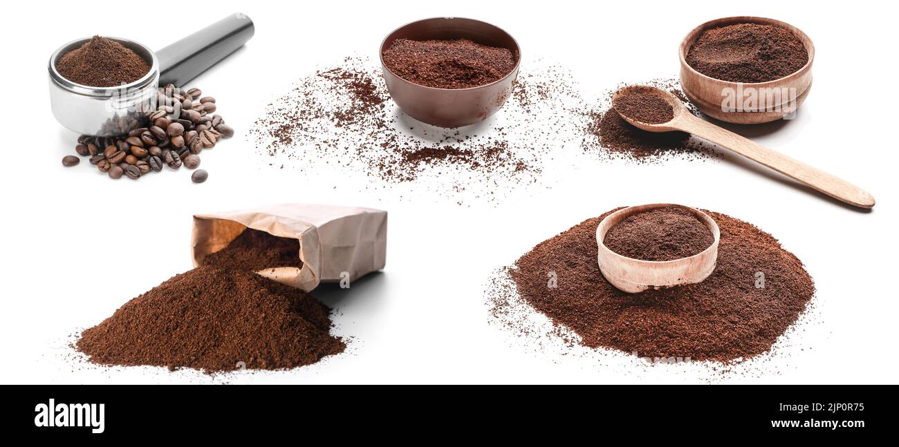 Set of coffee powder isolated on white Stock Photo - Alamy