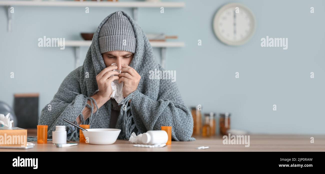 Sick man with chicken soup hi-res stock photography and images - Alamy