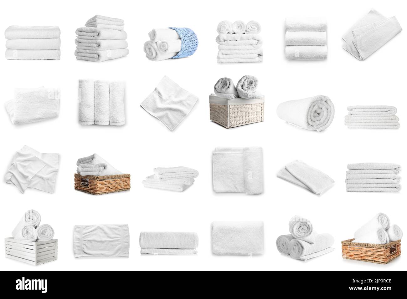 Set of clean soft towels isolated on white Stock Photo - Alamy