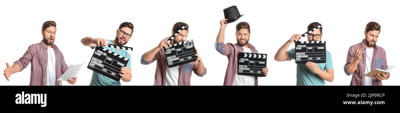 Set of young actor on white background Stock Photo - Alamy