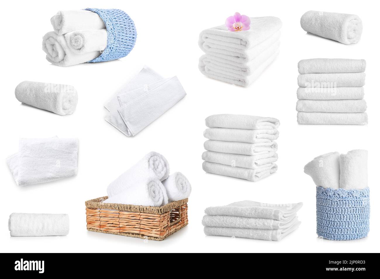 Set of clean soft towels isolated on white Stock Photo - Alamy
