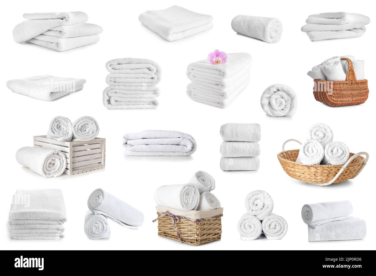 Set of clean soft towels isolated on white Stock Photo - Alamy