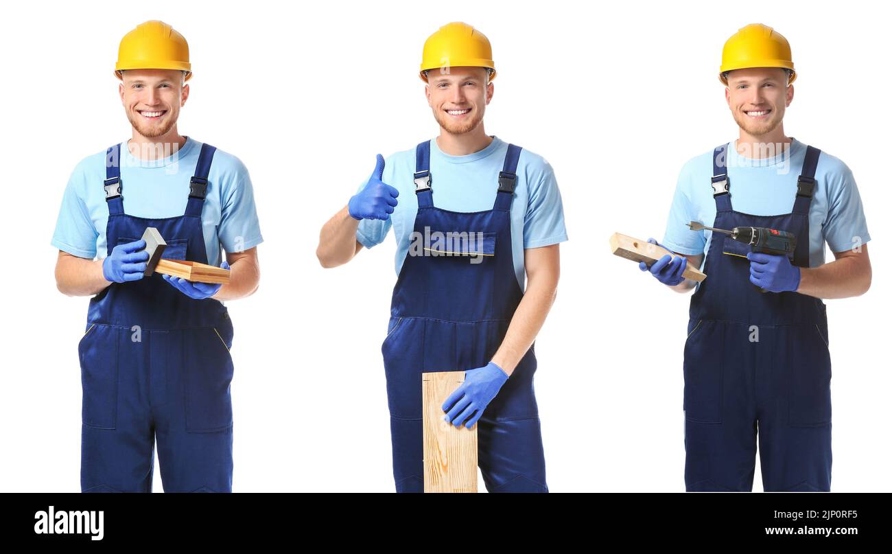 Set of carpenter on white background Stock Photo - Alamy