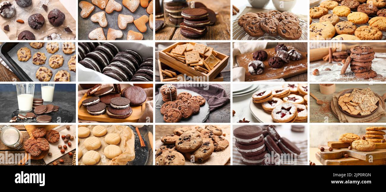 Collage with different sweet raw and baked cookies Stock Photo - Alamy