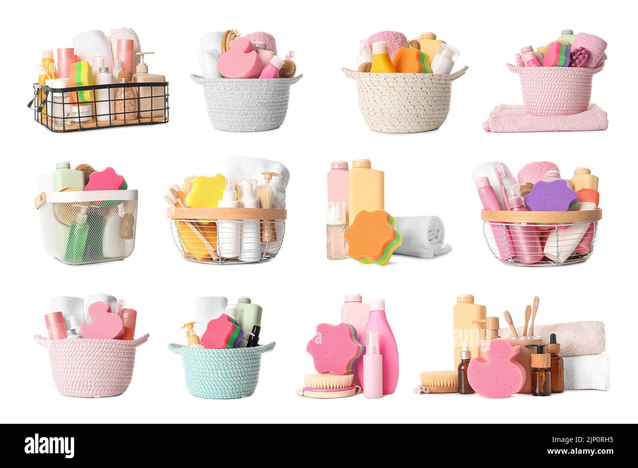 Set of different bath accessories isolated on white Stock Photo - Alamy