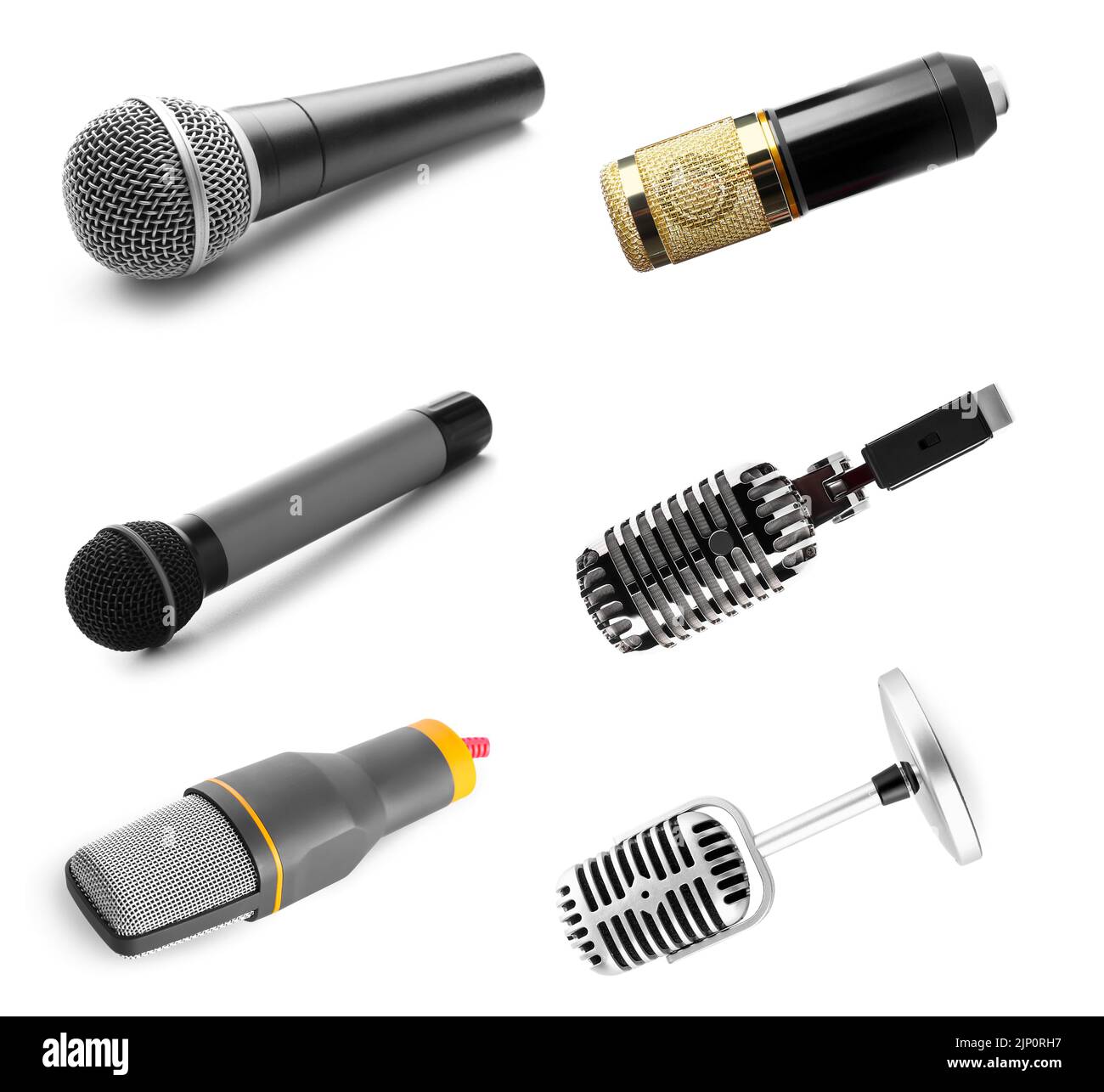 Set of different microphones isolated on white Stock Photo - Alamy