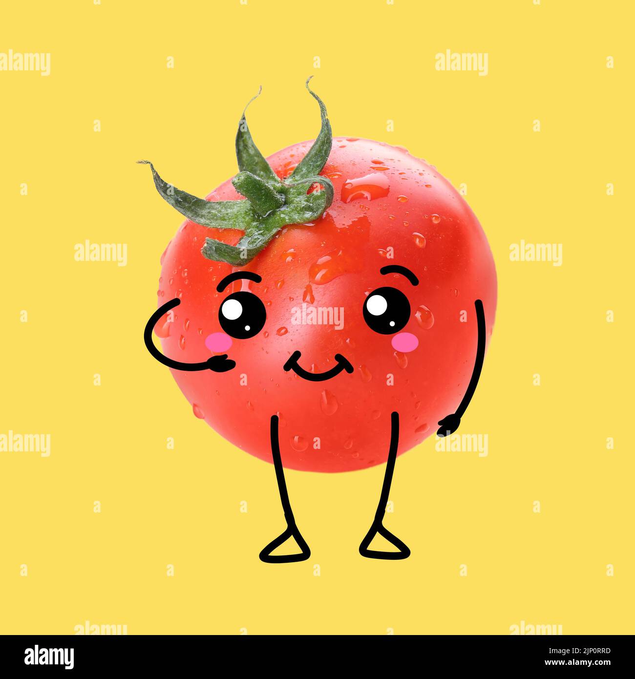 Funny tomato on yellow background Stock Photo - Alamy