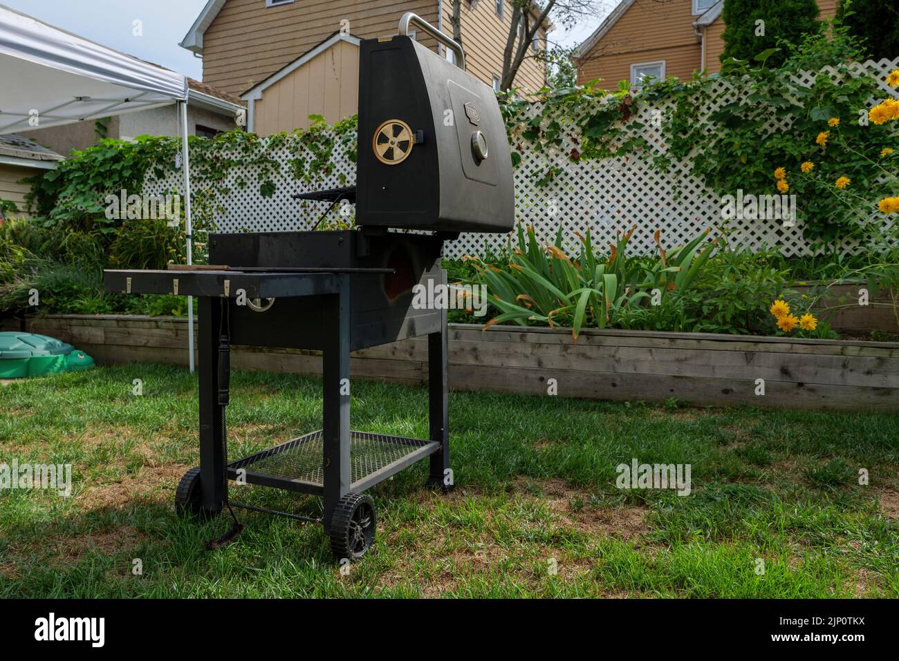 Scene Of Family Barbecue Grill Party Or Picnic On The Lawn In The ...