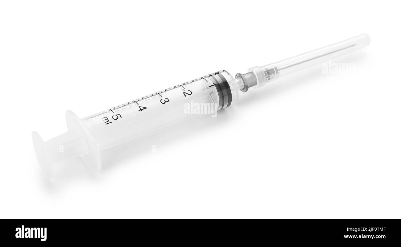 Empty medical syringe on white background Stock Photo - Alamy