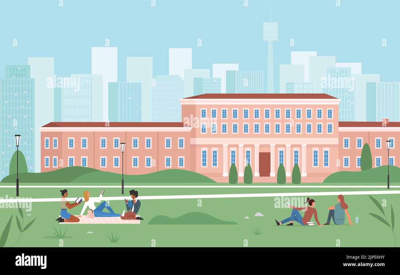University or college campus building and park vector illustration ...