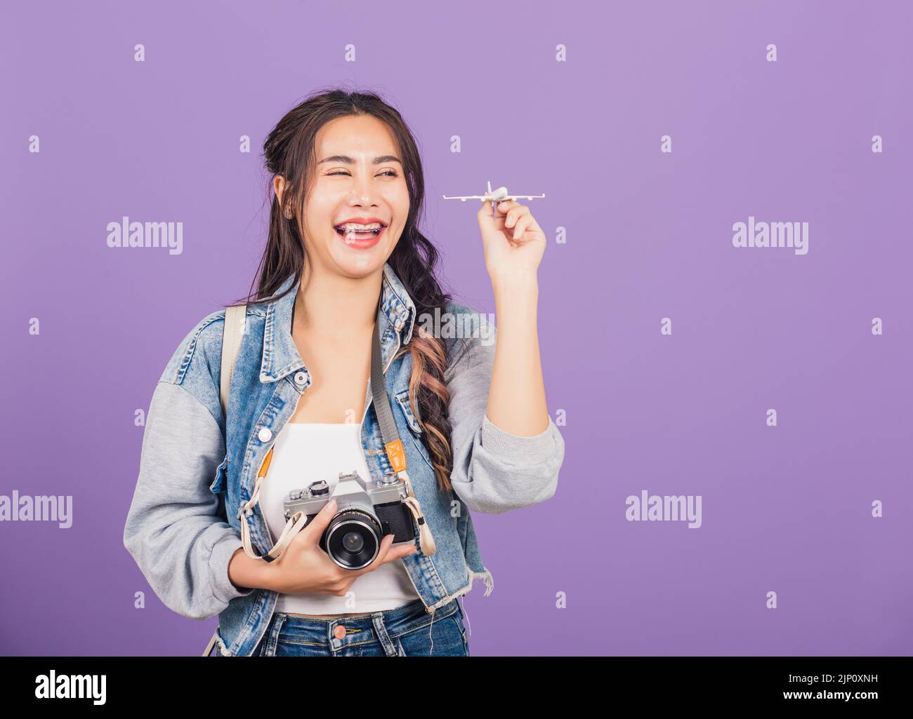 Happy Asian portrait beautiful young woman excited smiling holding ...
