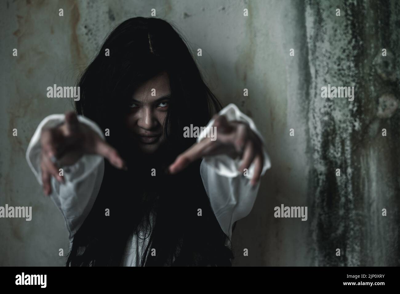 Scary ghost woman. Asian ghost or zombie horror creepy scary have hair ...