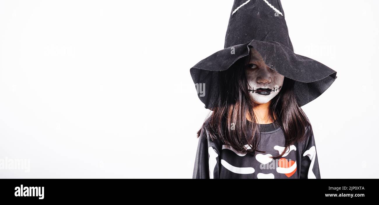 Halloween Kid. Child woman horror face painting make up for ghost scary ...