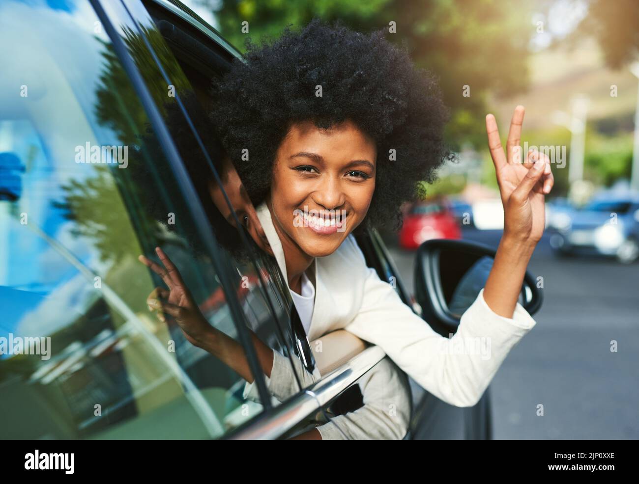On my way to work finally. Portrait of a cheerful young businesswoman ...