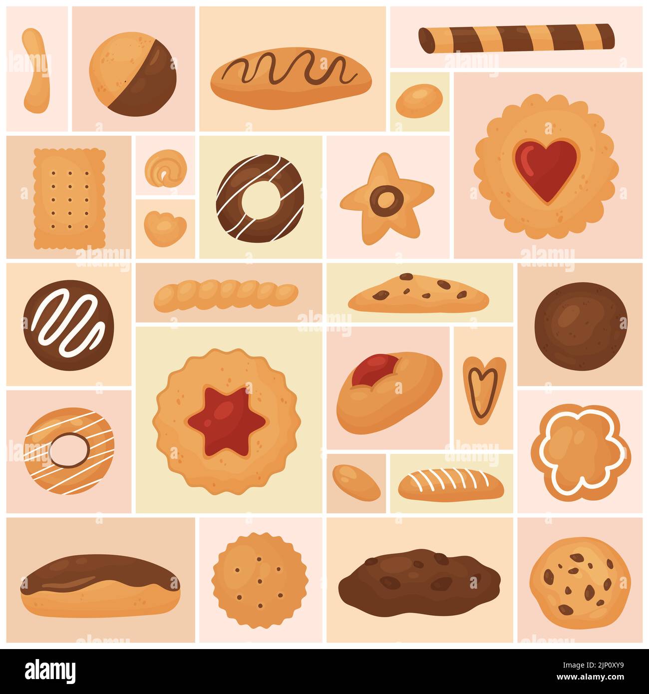 Cookie, sweet food set vector illustration. Cartoon assorted sugar ...