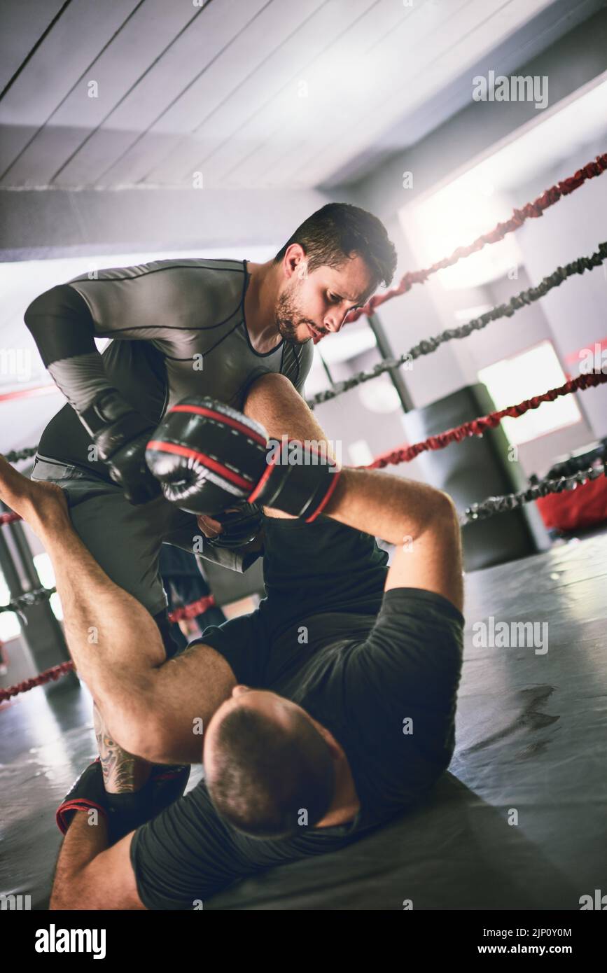 Countering is what its all about. two young male boxers facing each ...