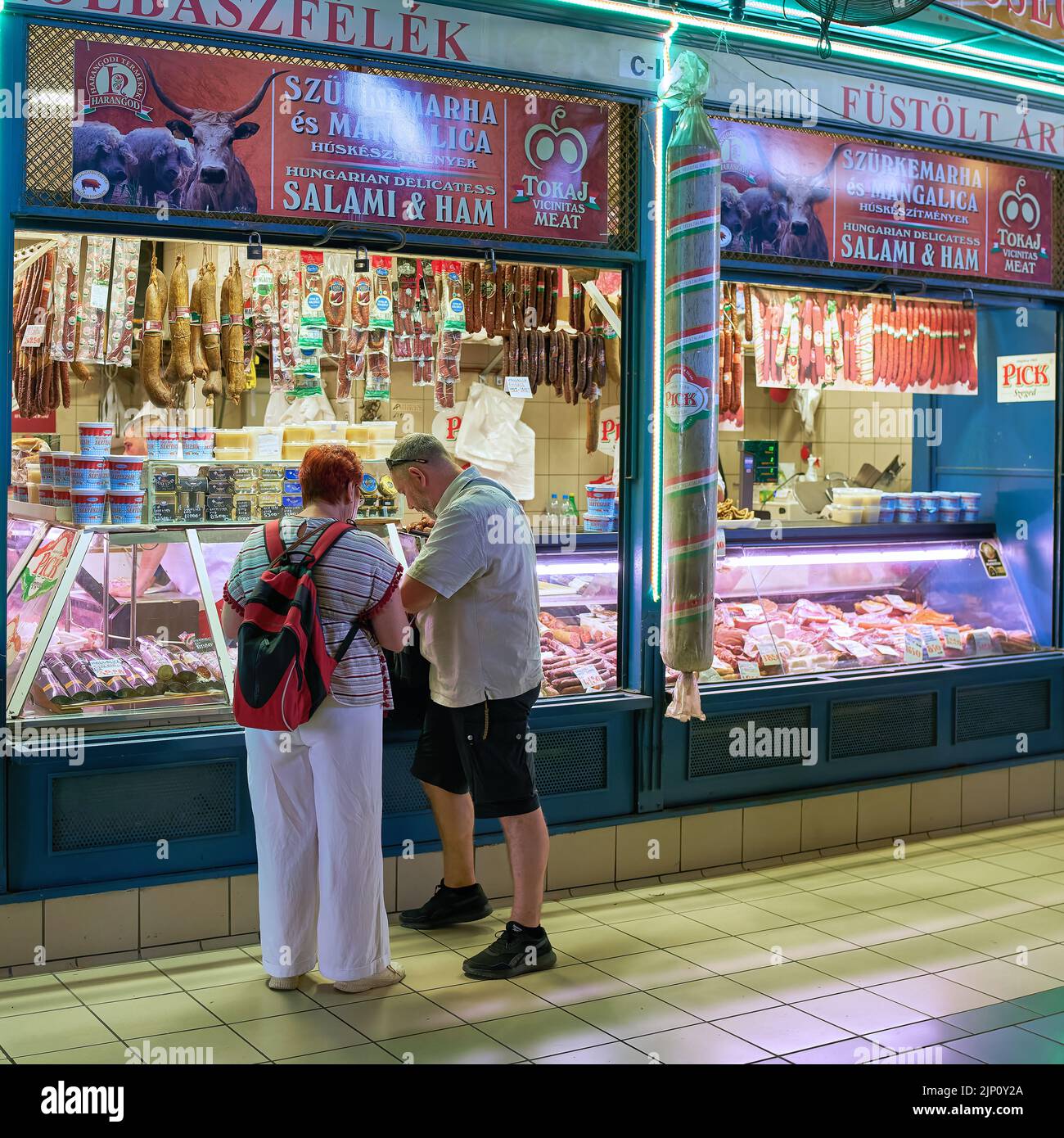 Tourists in the big market hall, Nagy Vásárcsarnok, a popular sight in ...