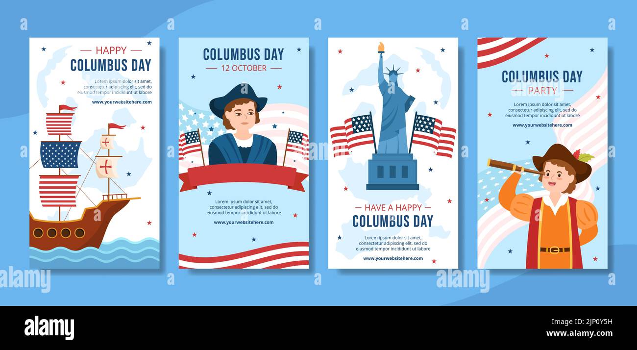 Happy Columbus Day Social Media Stories Template Hand Drawn Cartoon ...